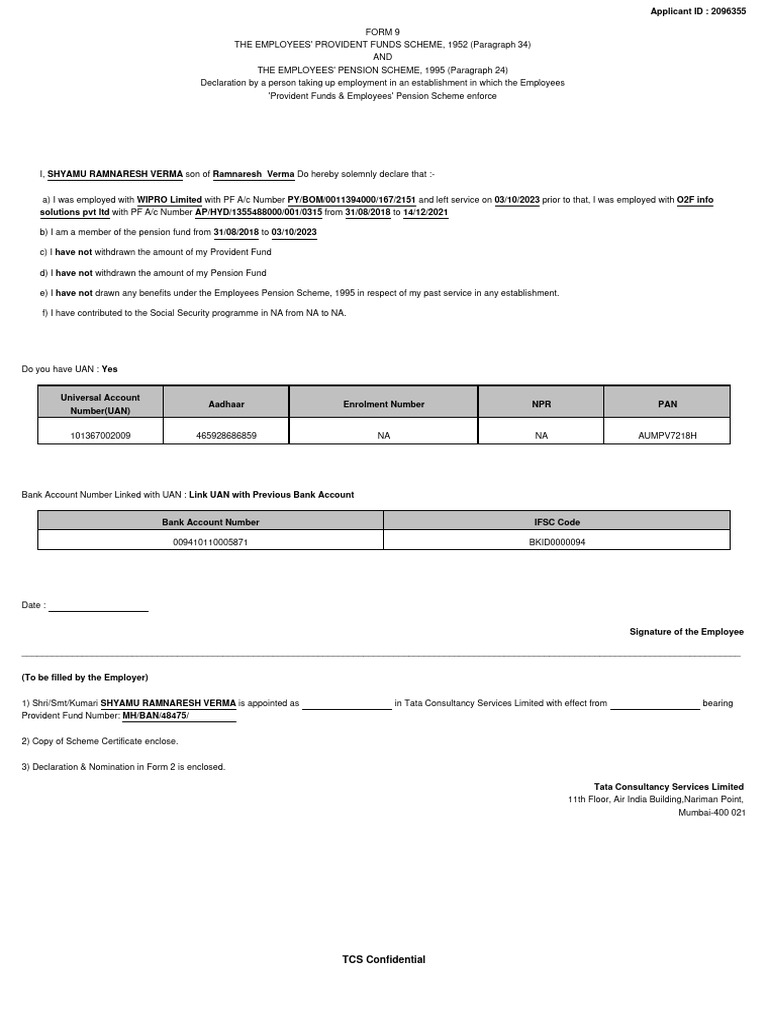 Form9 Latest | PDF | Pension | Employee Benefits