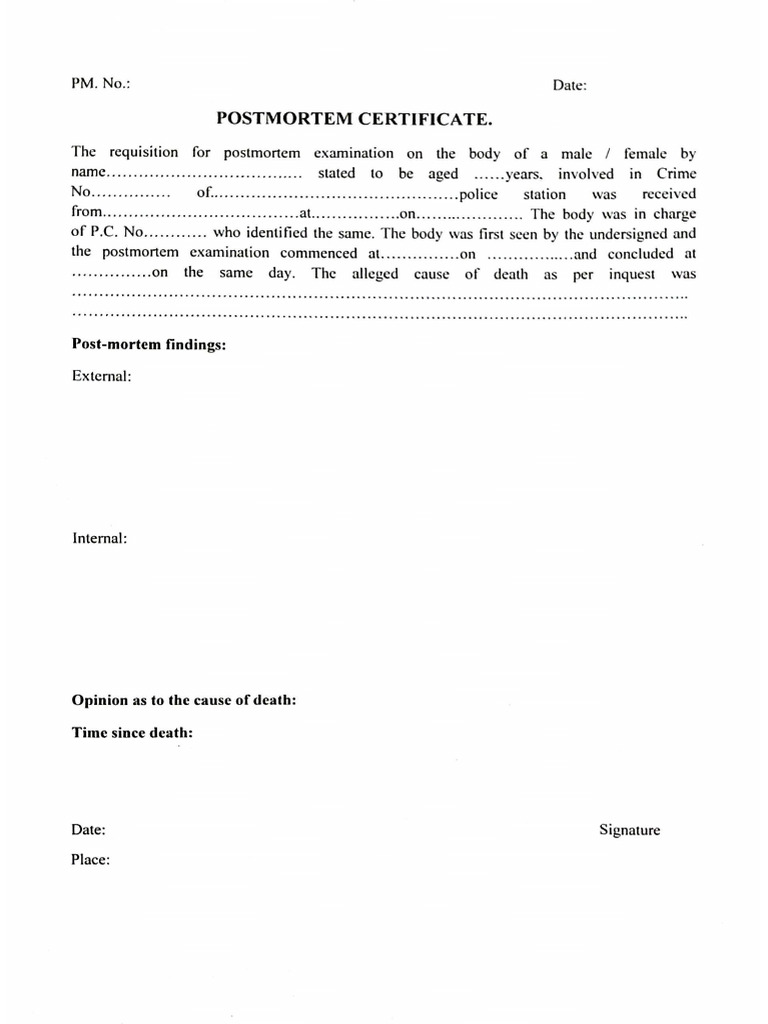 Post Mortem Certificate (10 Marks) | PDF