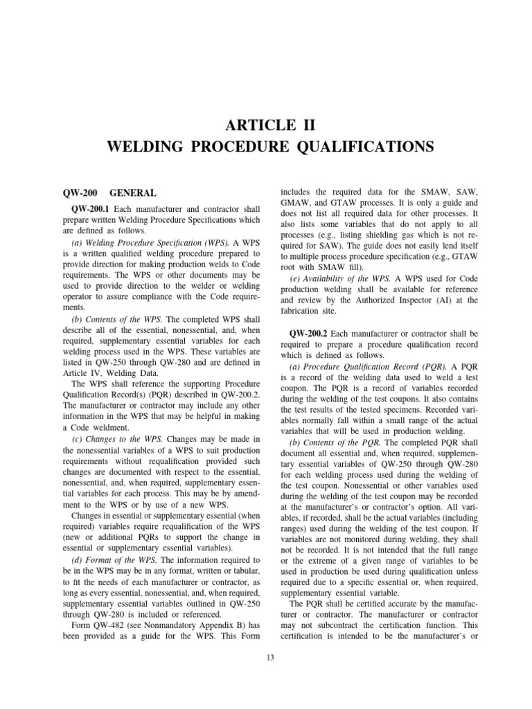 ASME SEC 9 ARTICLE 2 (Welding Procedure Qualification) | PDF
