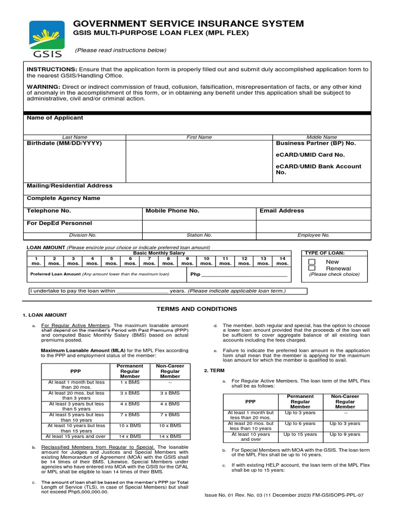 MPL FLEX Application Form Rev3 | PDF | Loans | Lawsuit