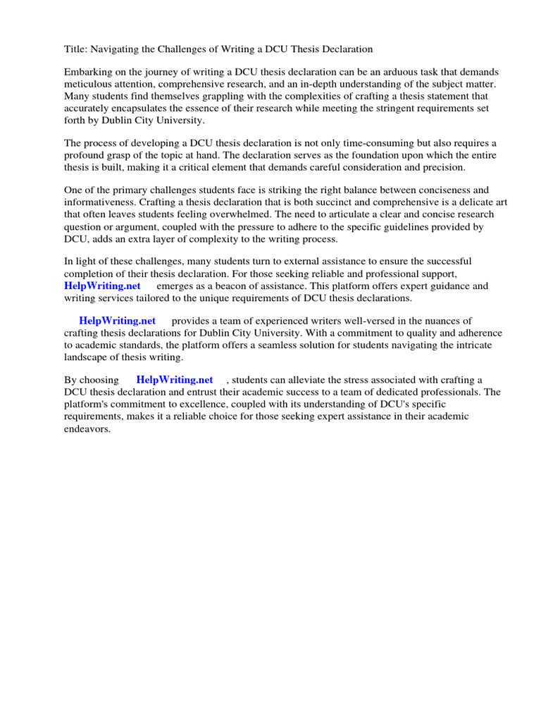 Dcu Thesis Declaration | PDF | Thesis | Estimator