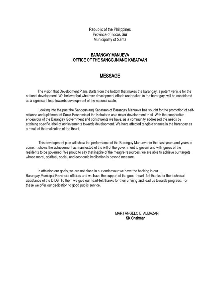 Development Plan of Barangay Manueva | PDF | Social Science