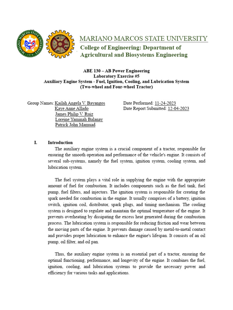 Abe 130 Laboratory Exercise 5 | PDF | Tractor | Engines