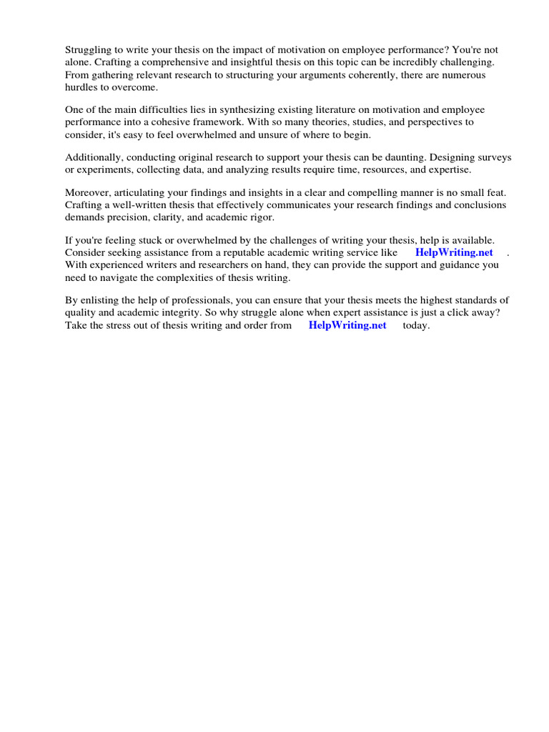 Thesis On Impact of Motivation On Employee Performance | PDF