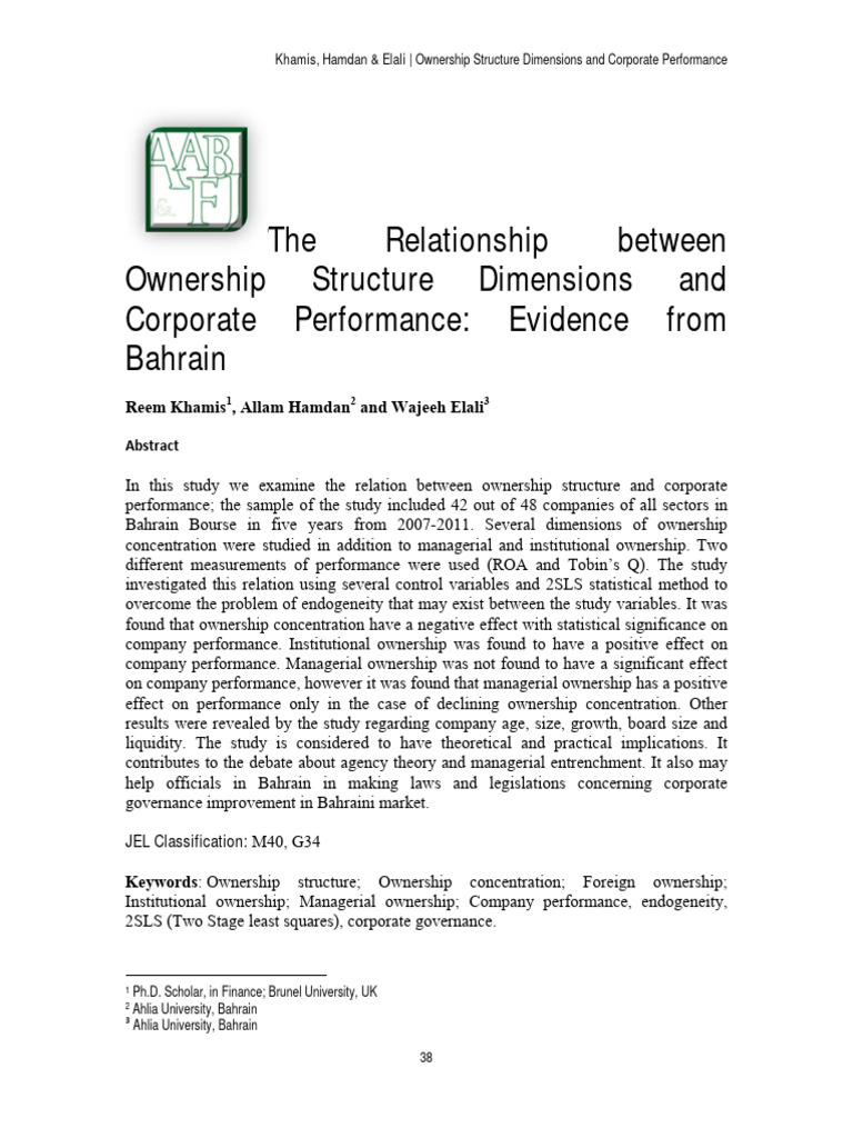 The Relationship Between Ownership Structure Dimensions and Corpo | PDF | Stocks | Economies