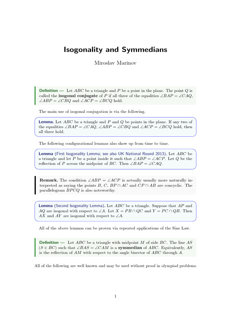 Isogonal and Symmedians - Problems | PDF | Triangle | Elementary Geometry