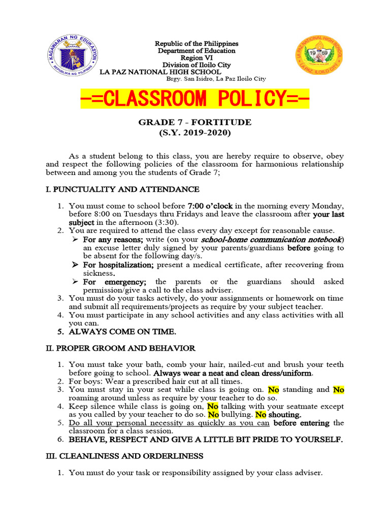 7-Classrooom Policy | PDF | Teachers