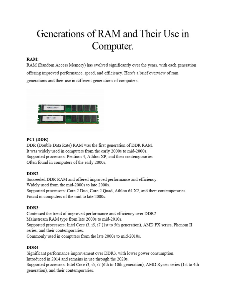 Evolution of RAM Generations in PCs | PDF