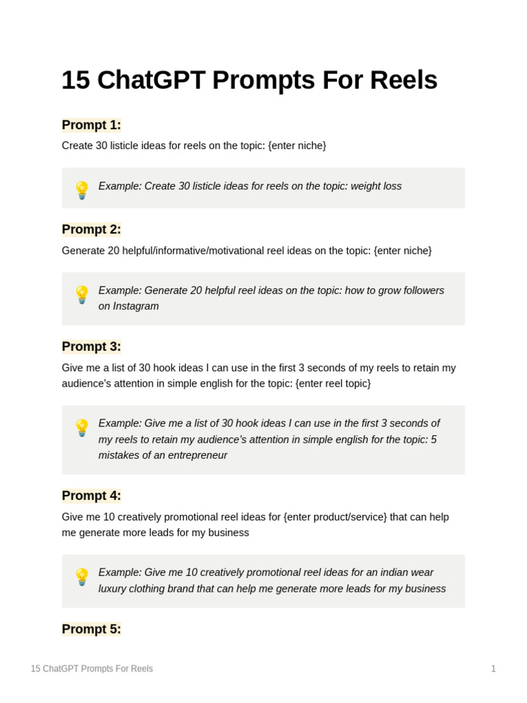 ChatGPT Prompts For Reels | Download Free PDF | Human Communication