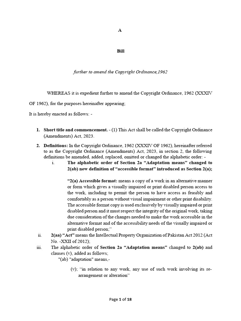 Draft Copyright (Amendment) Bill 2023 | PDF | Copyright | Justice
