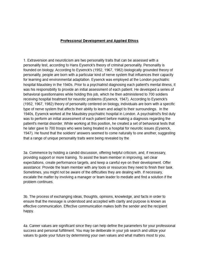 Professional Development and Applied Ethics | PDF | Psychiatry | Mental ...