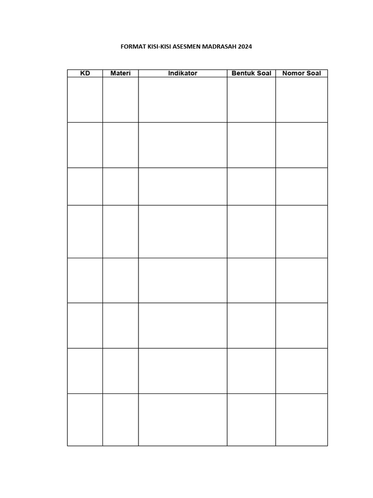 Format Kisi-Kisi Dan Kartu Soal 2024 | PDF