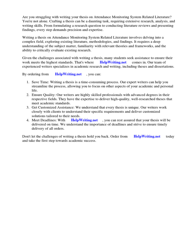 Attendance Monitoring System Related Literature Thesis Pdf