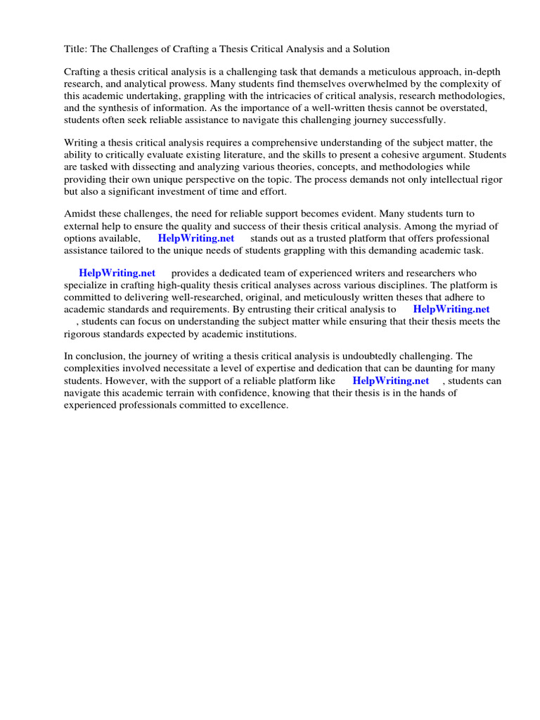 Thesis Critical Analysis Example | PDF | Business