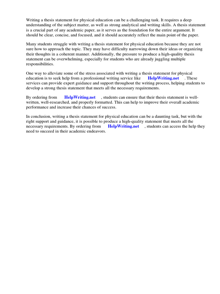 Thesis Statement For Physical Education | PDF | Essays | Thesis