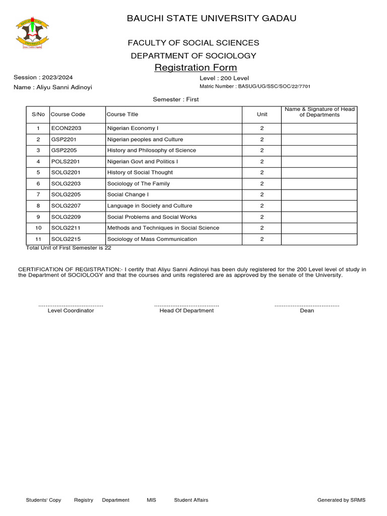 Course Form - FIRST SEMESTER, 2023_2024 (1) | PDF | Science