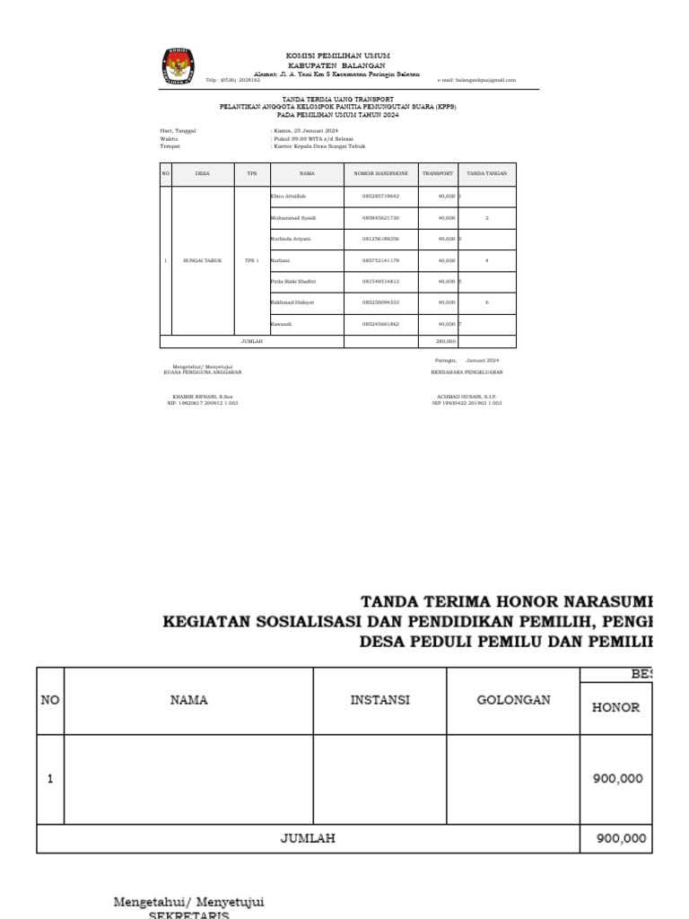 Tanda Terima Transport KPPS | PDF