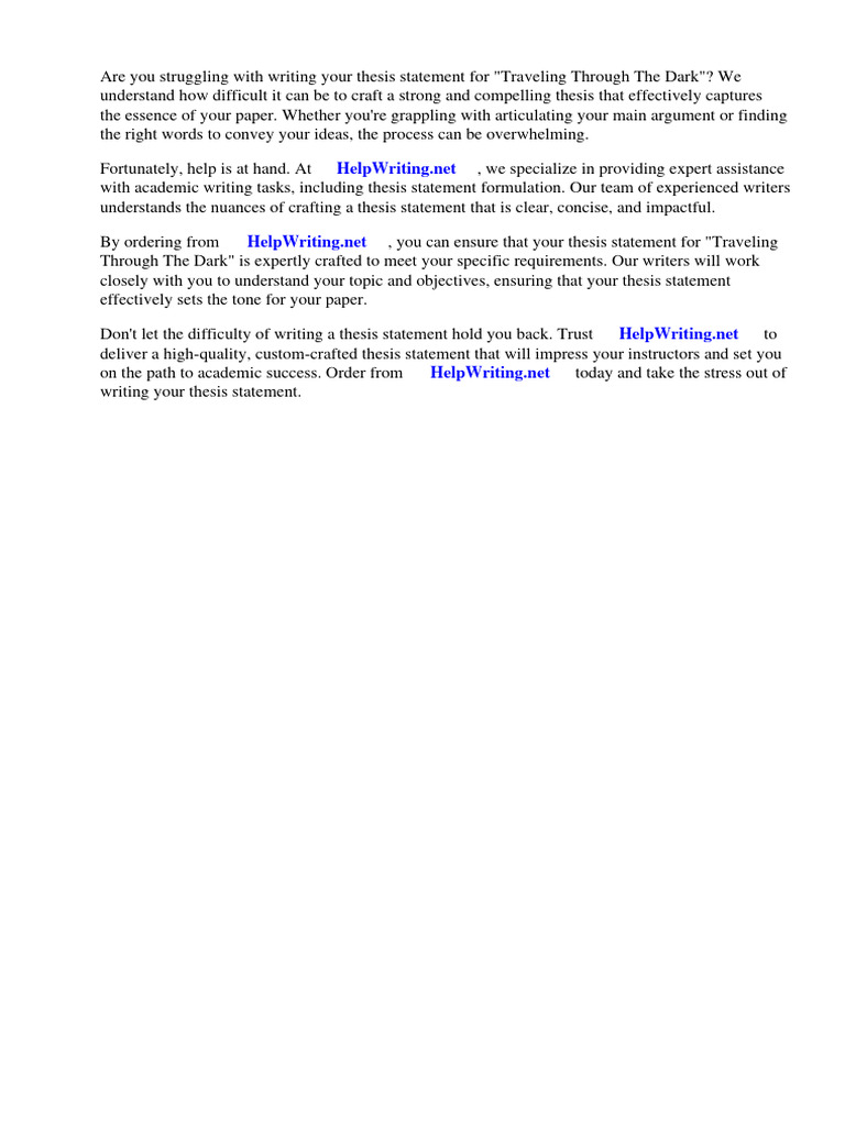Thesis Help for "Traveling Through The Dark" | PDF