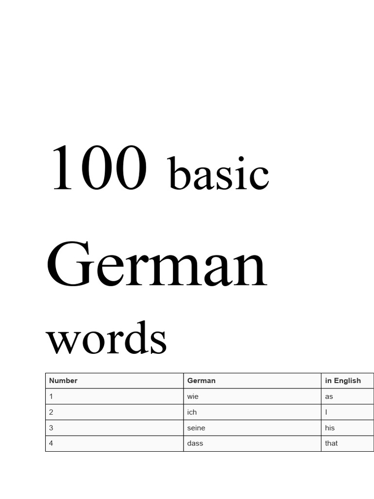 100 Basic German Words | PDF