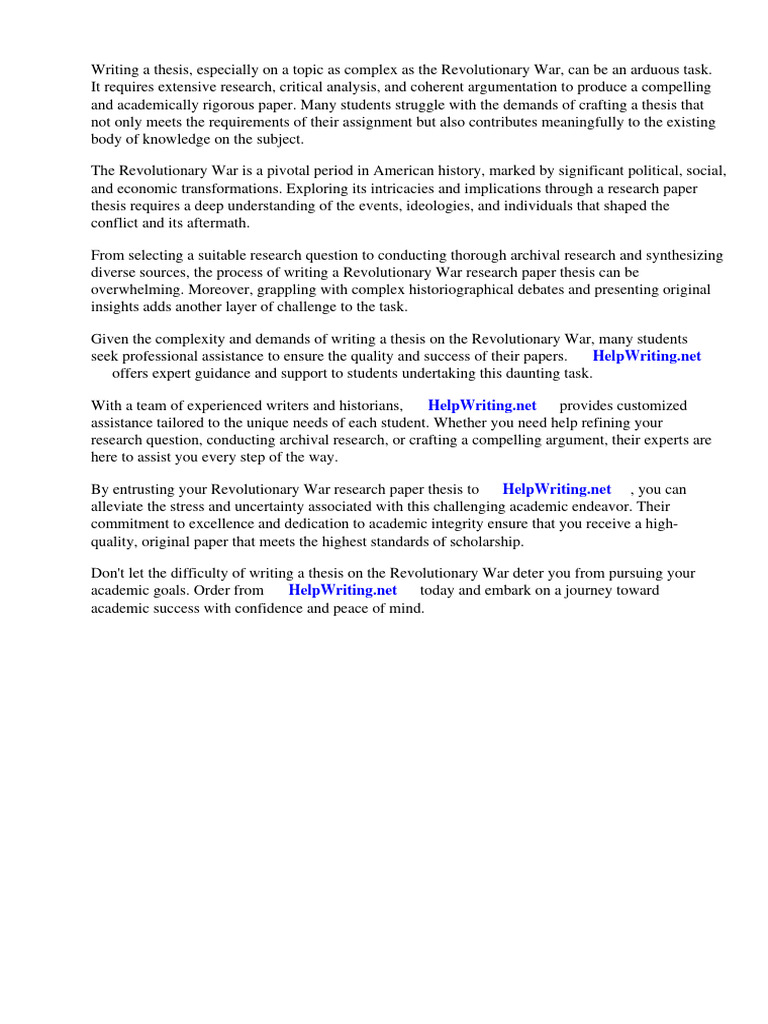 Revolutionary War Research Paper Thesis | PDF | American Revolutionary ...