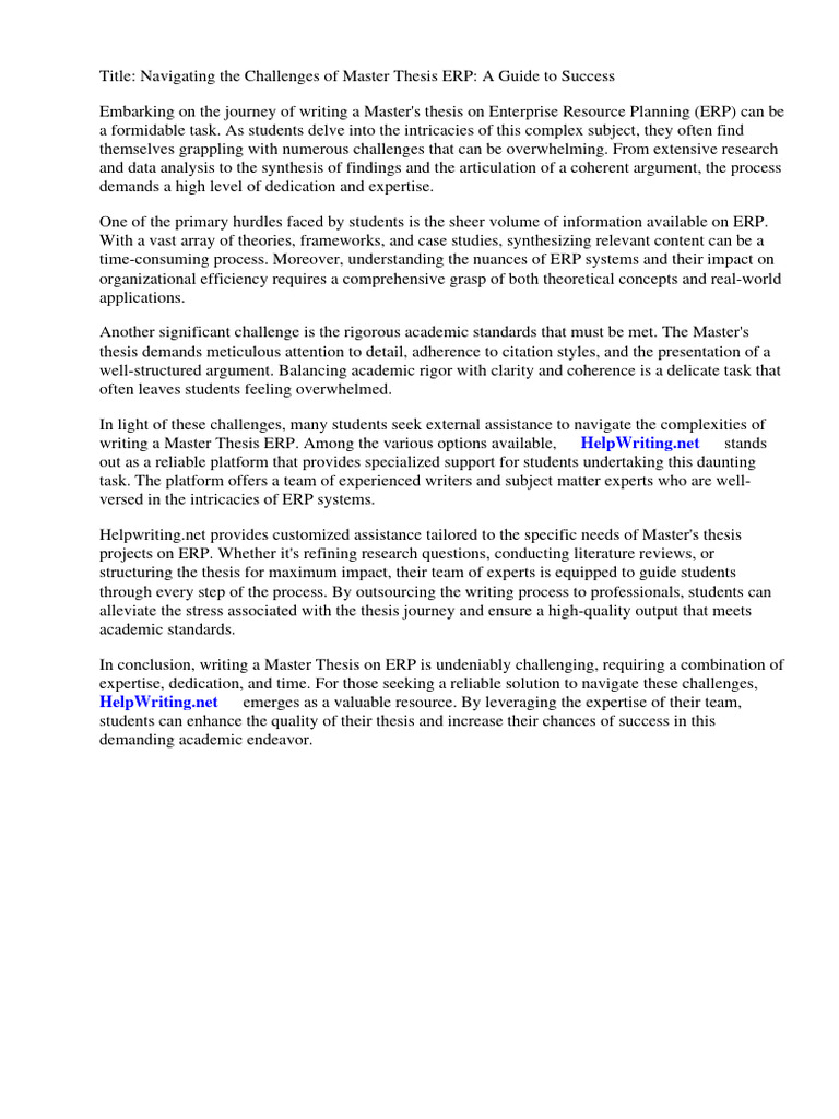 Master Thesis Erp | PDF