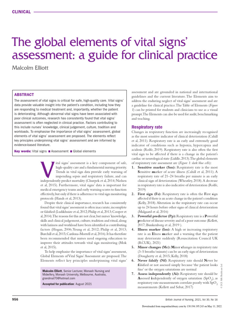 The Global Elements of Vital Signs Assessment | Download Free PDF | Blood Pressure | Pulse
