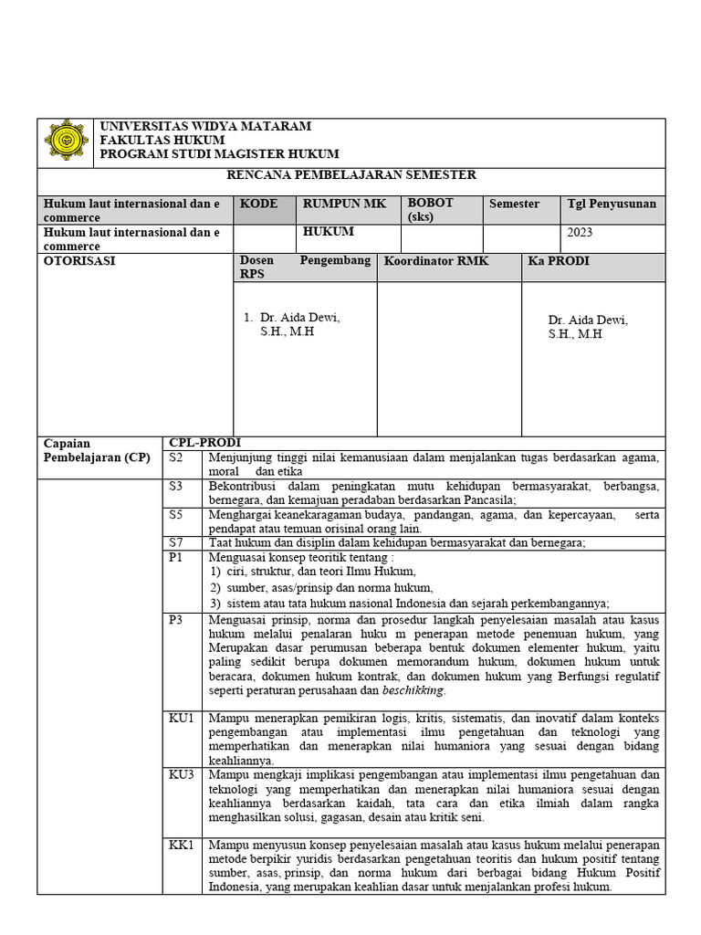 RPS Hukum Laut Internasional Dan e Commerce | PDF