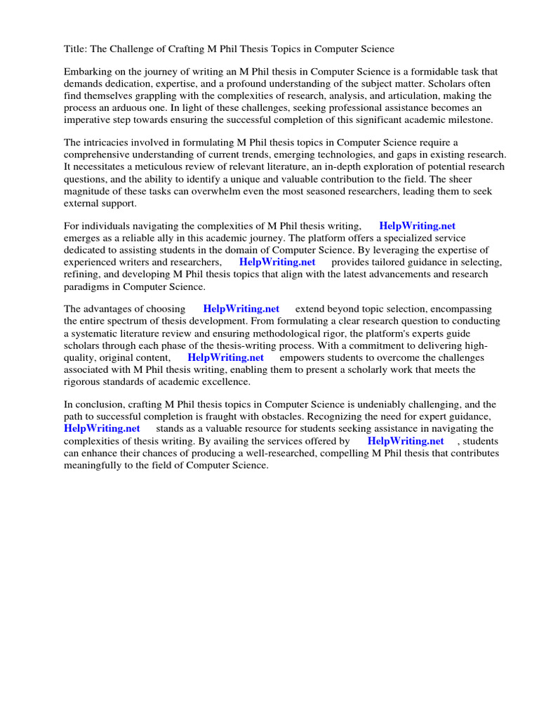 M Phil Thesis Topics in Computer Science | PDF