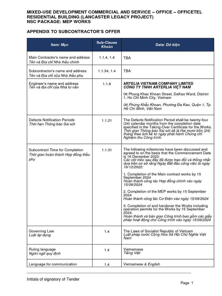 003b NSC's Appendix To Tender (NSC) | PDF