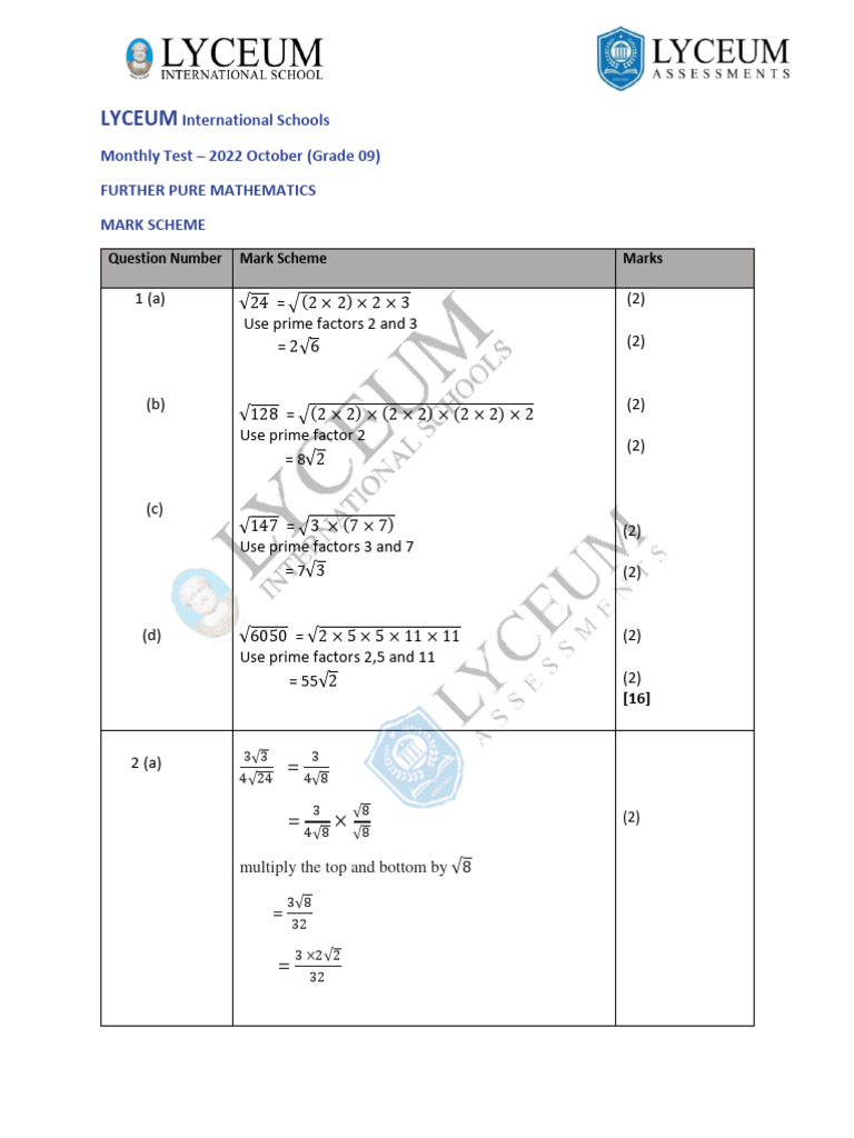 Grade 9 Edexcel Further Pure Mathematics MS | PDF