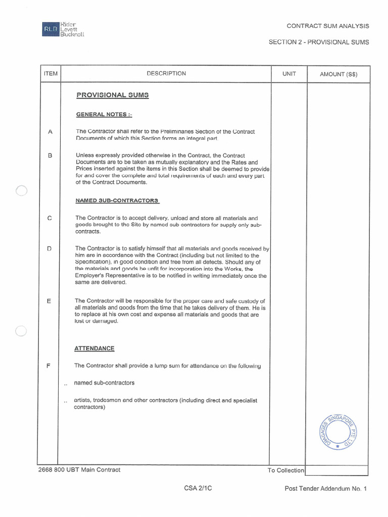 5) CSA Section 2 - Provisional Sums - Wout Pricing | PDF