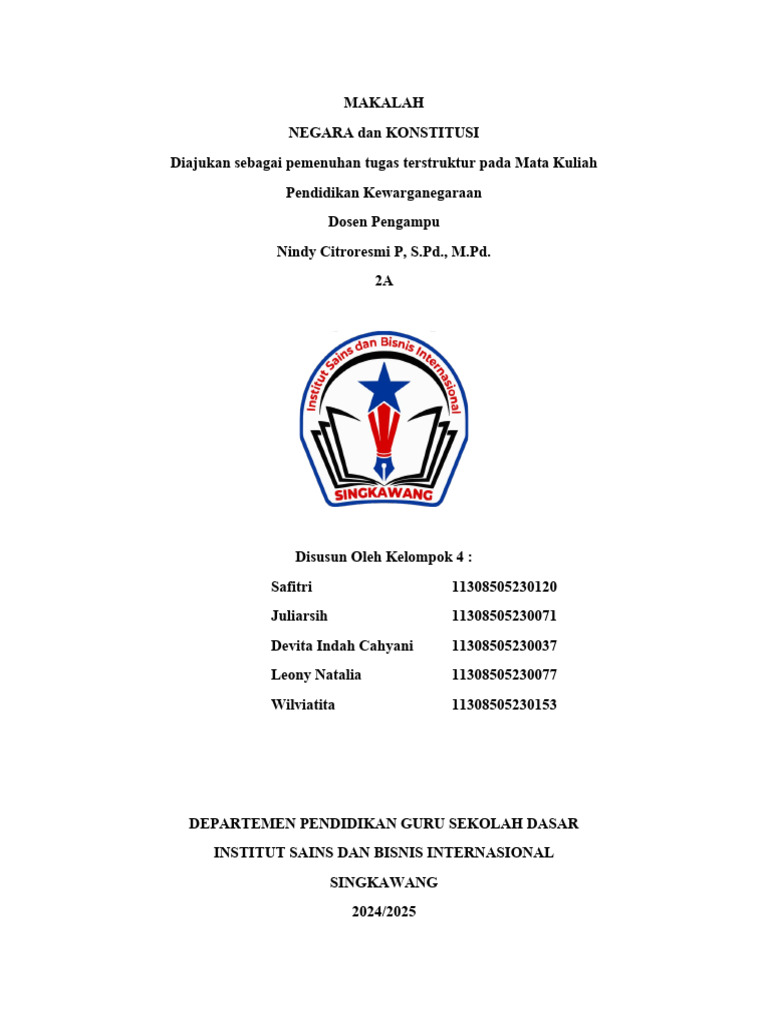 Makalah "Negara Dan Konstitusi" Kelompok 4 Kelas (2A) | PDF