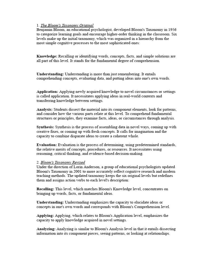 Revised Bloom's Taxonomy Overview | PDF | Reading Comprehension ...