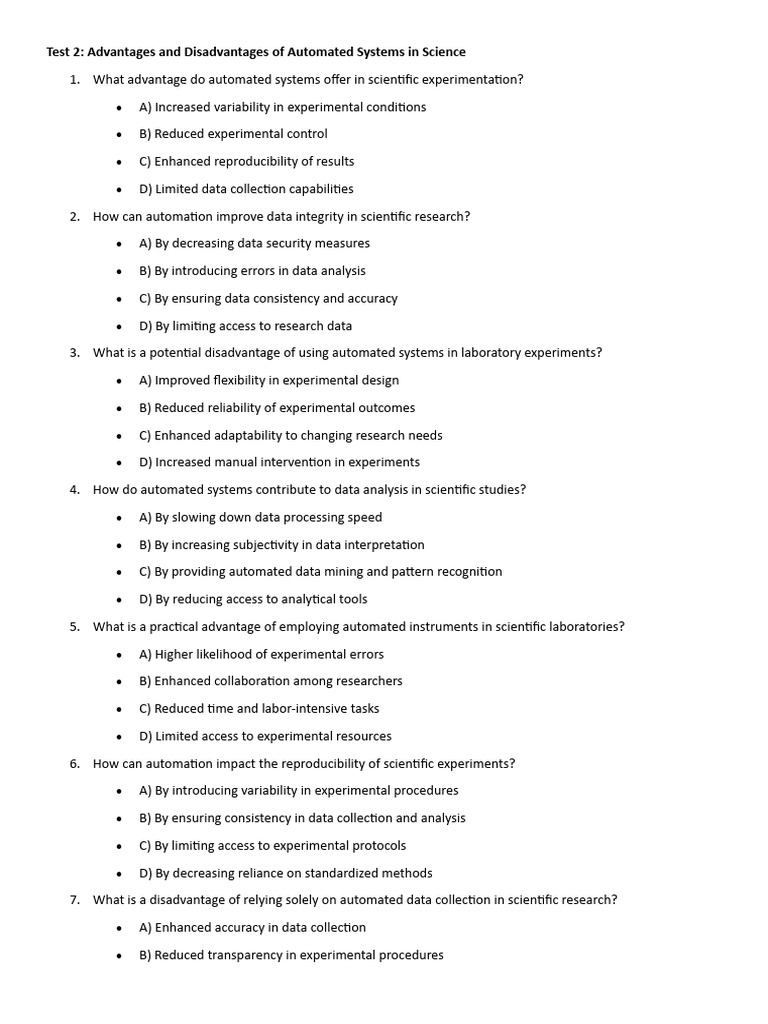 Advantages and Disadvantages - Science - MCQs 02 | PDF | Experiment ...