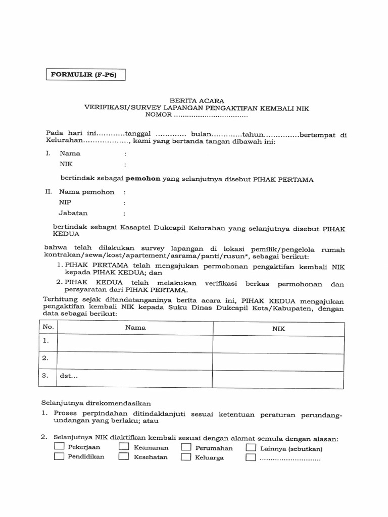 Fom Pengaktifan Kembali NIK | PDF