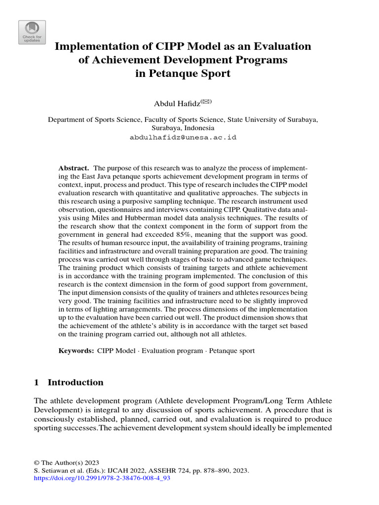 Implementation of CIPP Model As An Evaluation of Achievement Development Programs in Petanque ...