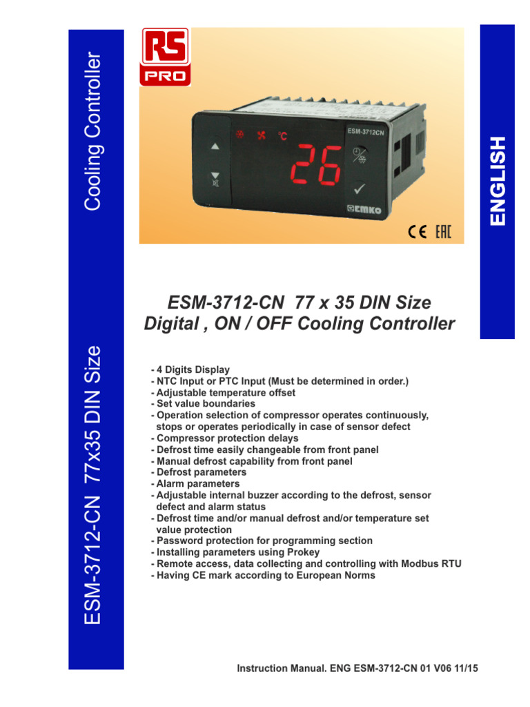 ESM-3712-CN 77 X 35 DIN Size Digital, ON / OFF Cooling Controller | PDF | Power Supply ...
