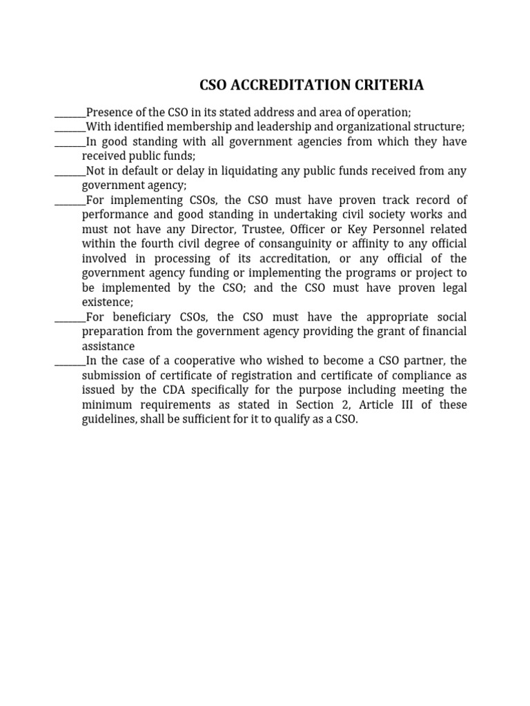 CSO Accreditation Requirements2023Nov17 | PDF