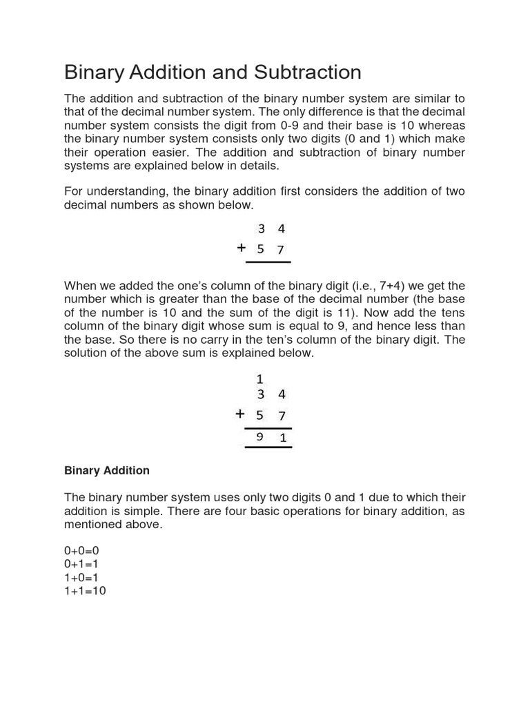 Binary Addition and Subtraction_2 | PDF Binary Addition and Subtraction_2 | PDF