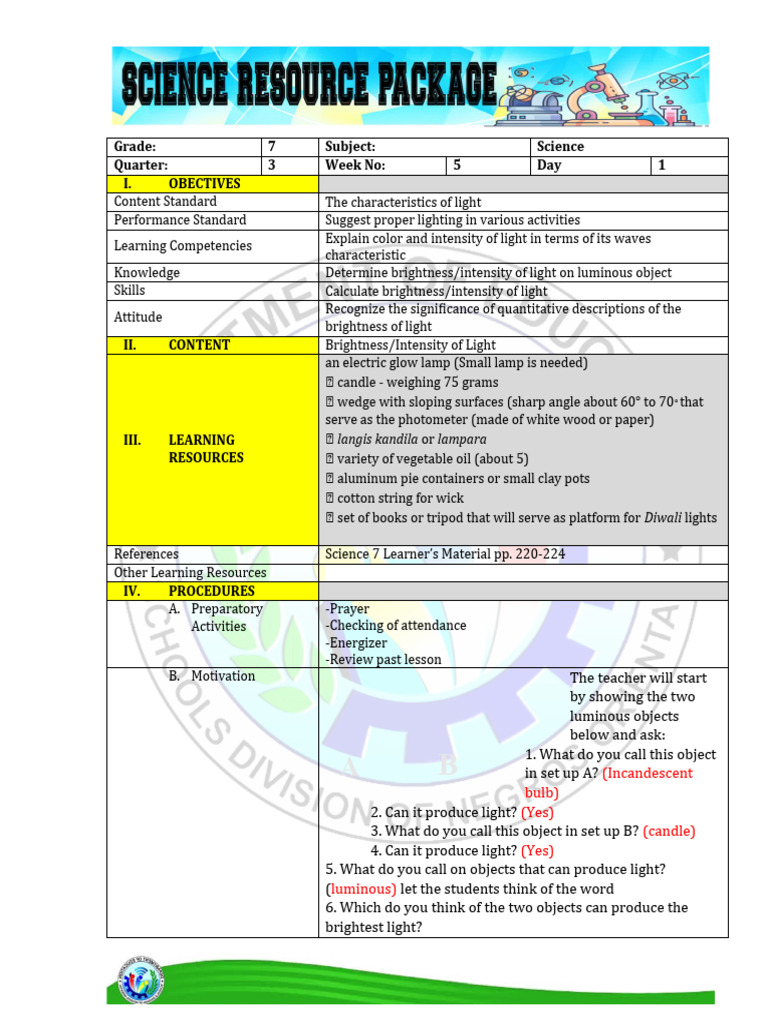 DLP-SCIENCE-7 Q3 Wk5 Day1 | PDF | Science & Mathematics