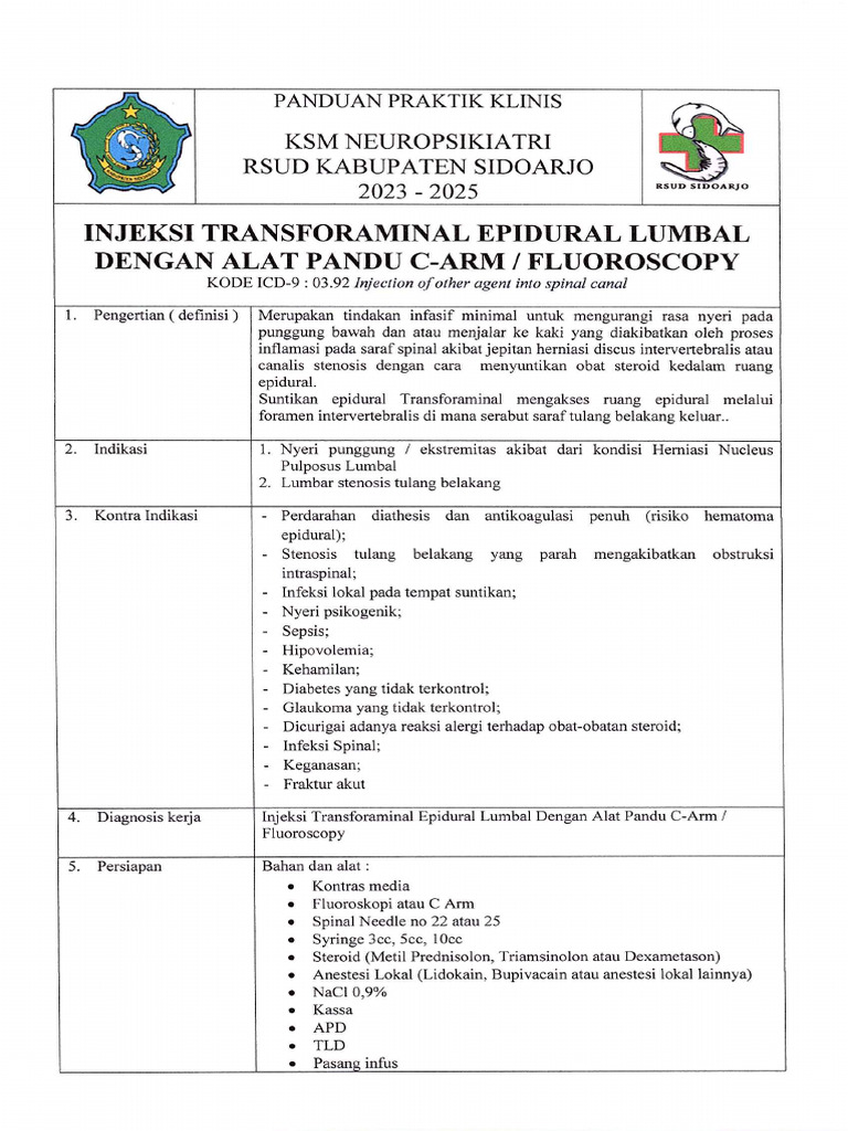 Injeksi Transformial Epidural Lumbal Dengan Alat Pandu C-Arm Atau Fluoros | PDF