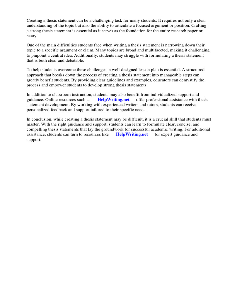 Creating a Thesis Statement Lesson Plan | PDF | Thesis | Essays