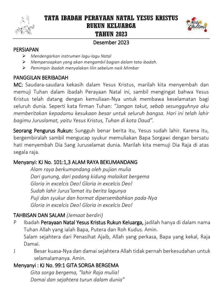 Tata Ibadah Perayaan Natal Yesus Kristus Rukun Keluarga | PDF | Agama ...