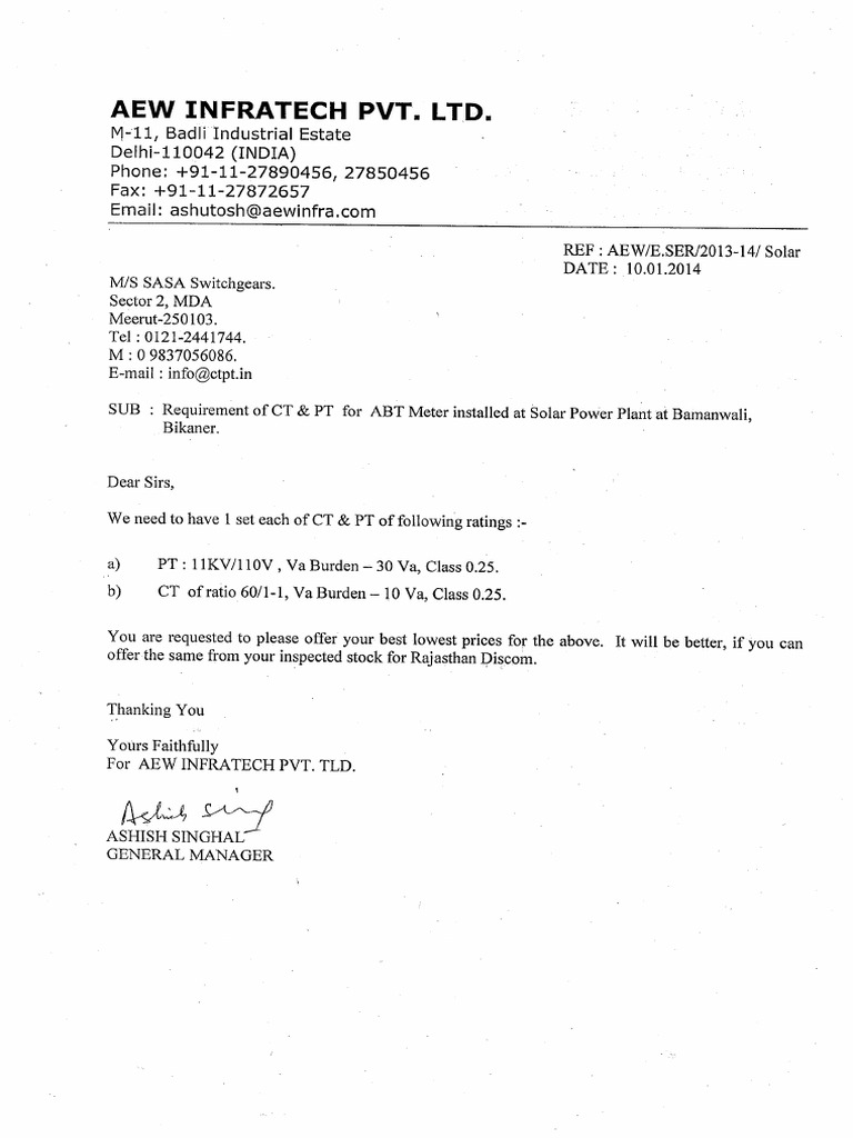Requirement of CT & PT For ABT Meter | PDF