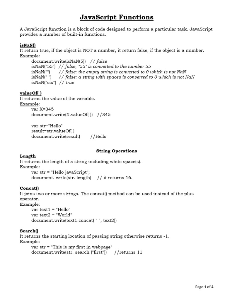 5. Functions used in JavaScript | PDF | Boolean Data Type | Data Type
