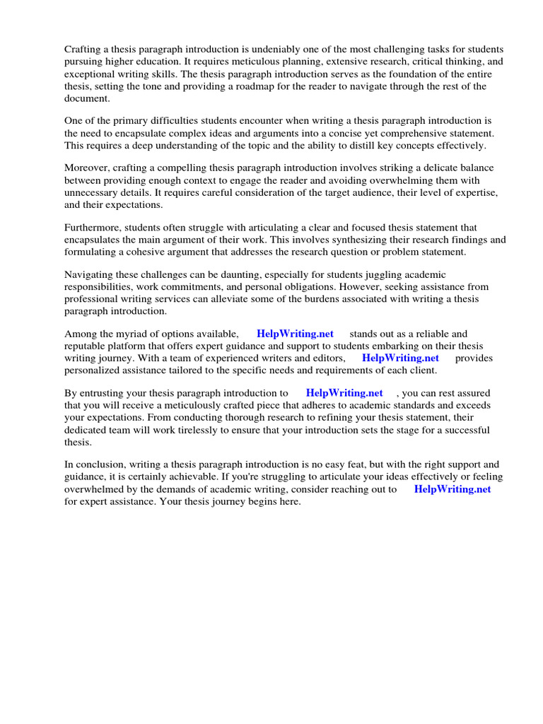How To Write A Thesis Paragraph Introduction | PDF