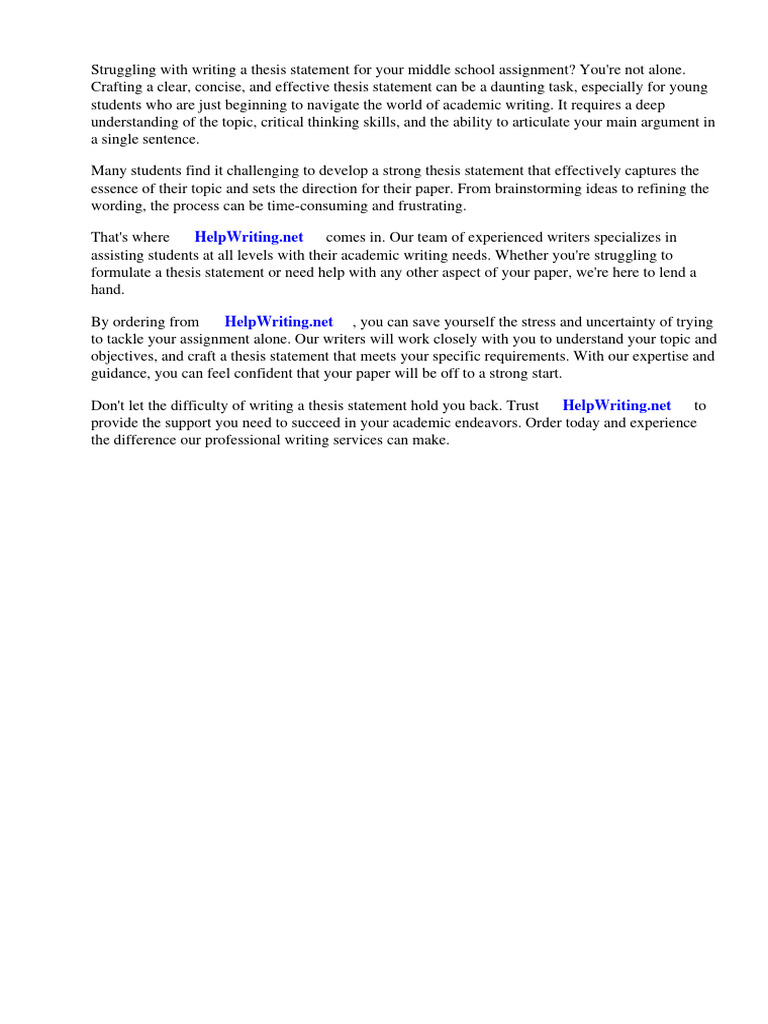 Example Thesis Statements Middle School | PDF
