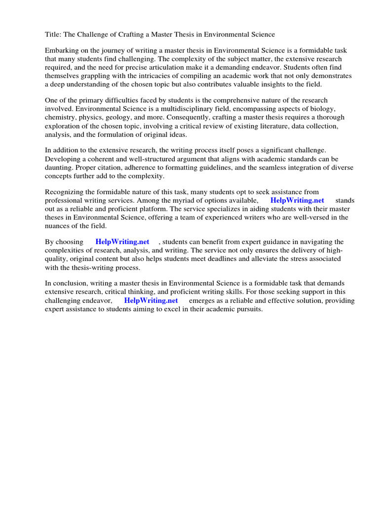 Master Thesis Environmental Science Eth | PDF | Natural Environment | Pollution