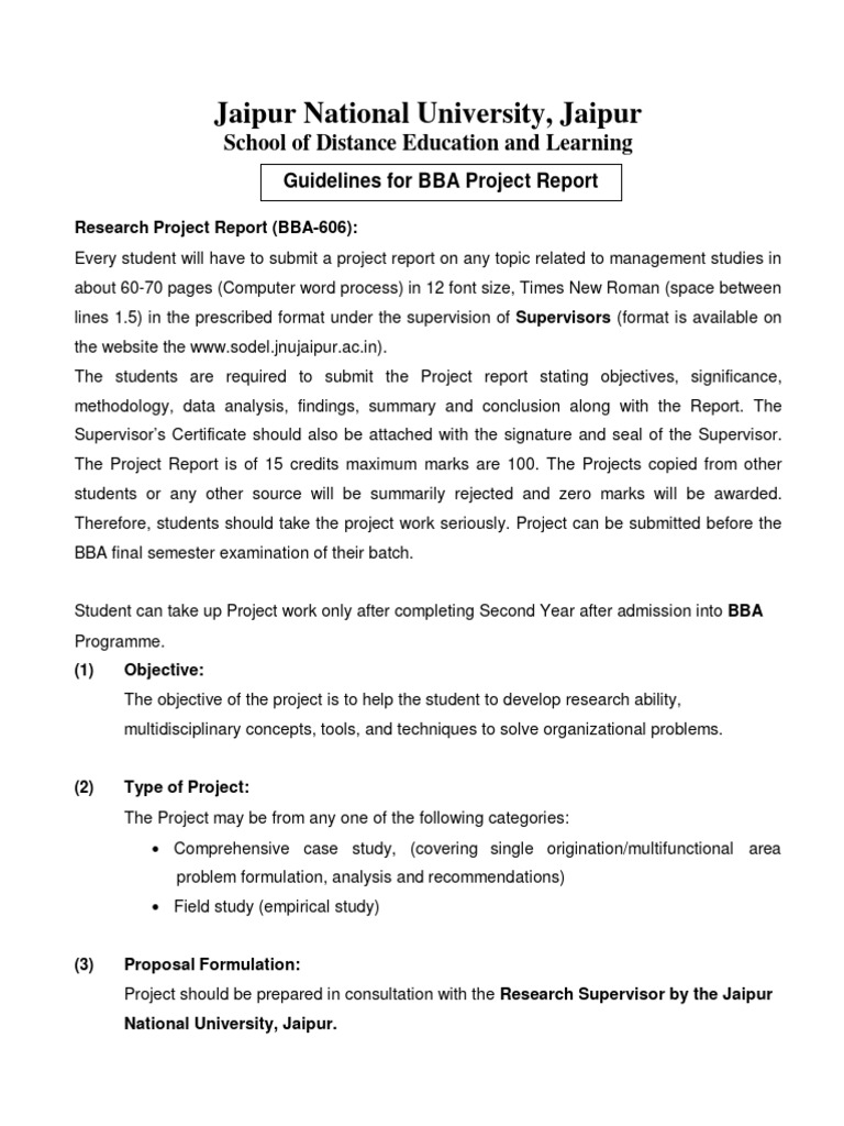 Project Guidelines For BBA | PDF | Thesis