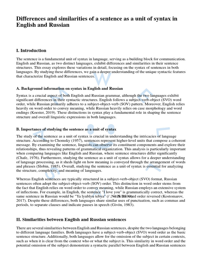 Differences and Similarities of A Sentence As A Unit of Syntax in English and Russian | PDF ...